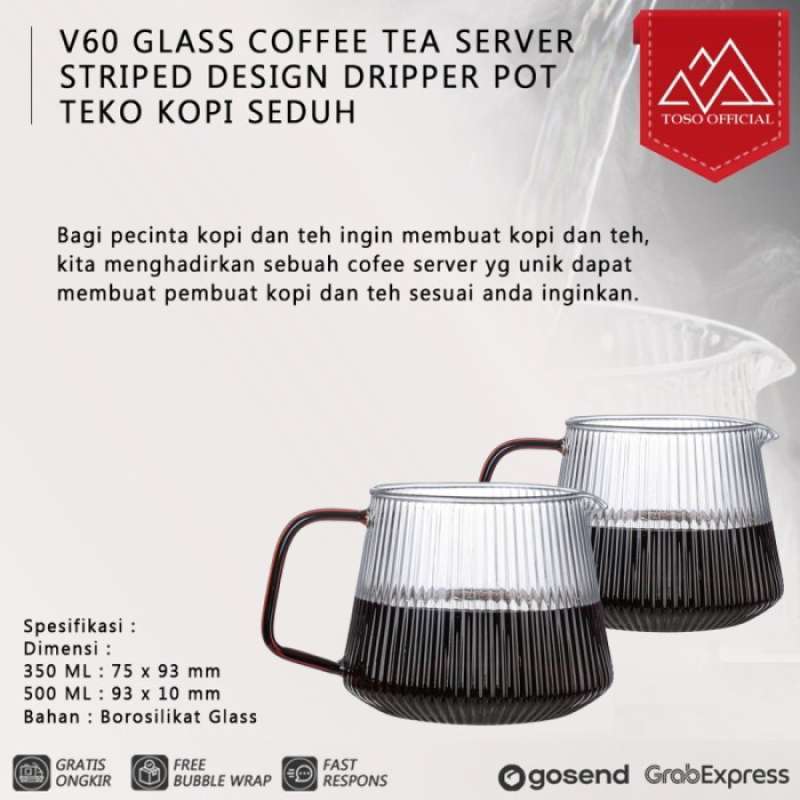Promo V60 Glass Coffee Tea Server Striped Design Dripper Pot Teko Kopi ...