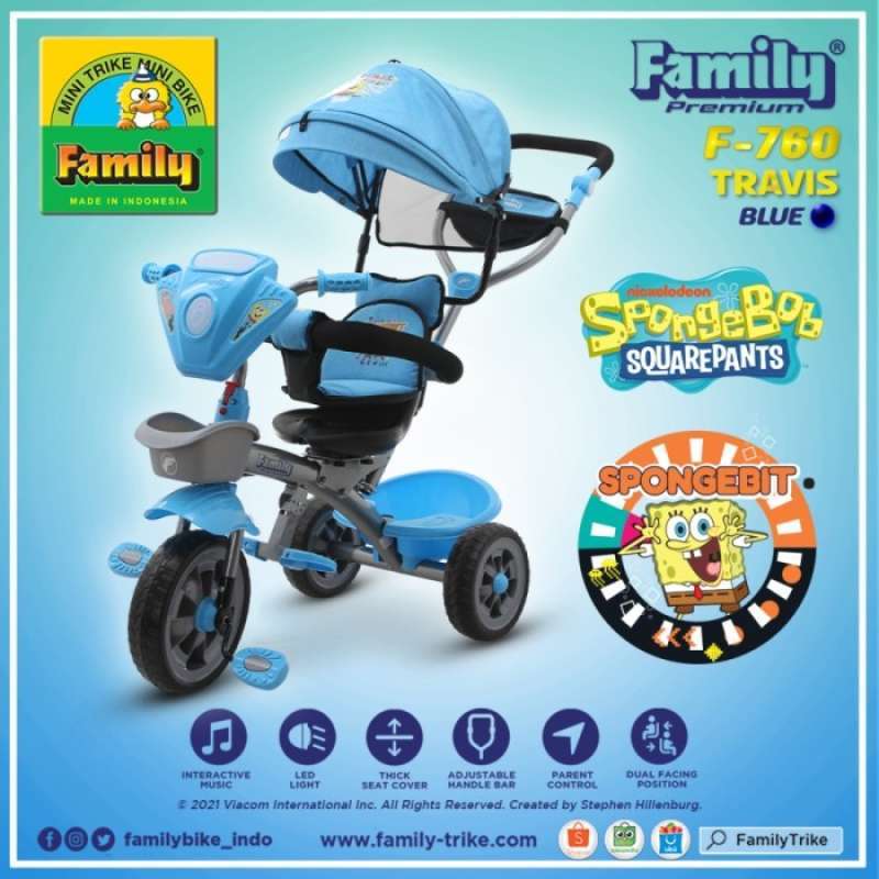 Promo Sepeda Roda Tiga Anak Family F760 Travis Tricycle - Biru Diskon 50% Di Seller Coklatstore ...