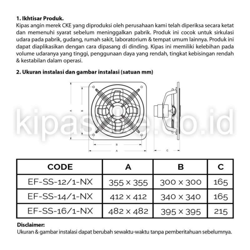 Promo Baru Exhaust Fan Cke Stainless Ef-ss-12/1-nx 12 Iinch Kipas Angin ...