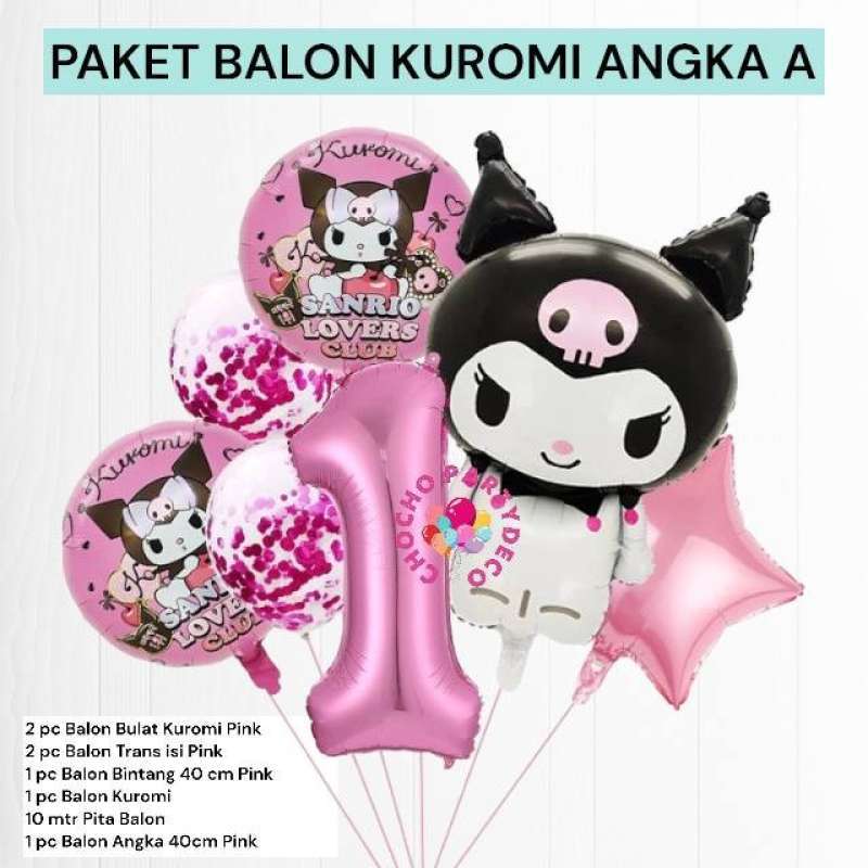 Jual Paket Balon Kuromi Sanrio Angka A / Dekorasi Ulang Tahun Sanrio ...