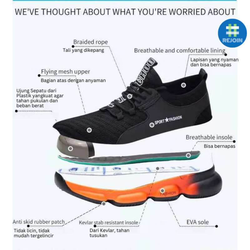 Jual Sepatu Safety Shoes Sneaker Proyek Pria Anti Paku Ujung Besi ...