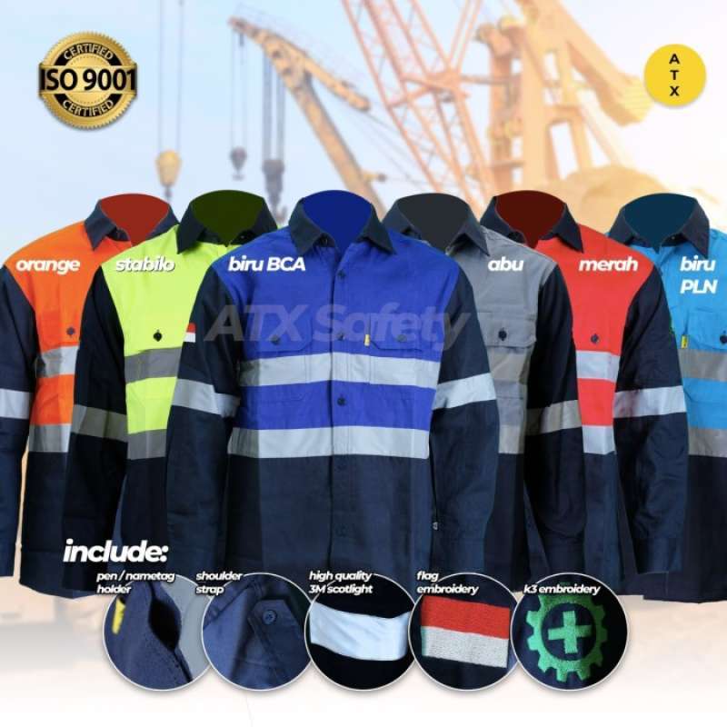 Jual Wearpack Safety Baju Kerja Lengan Panjang Kombinasi Biru Pln Navy ...