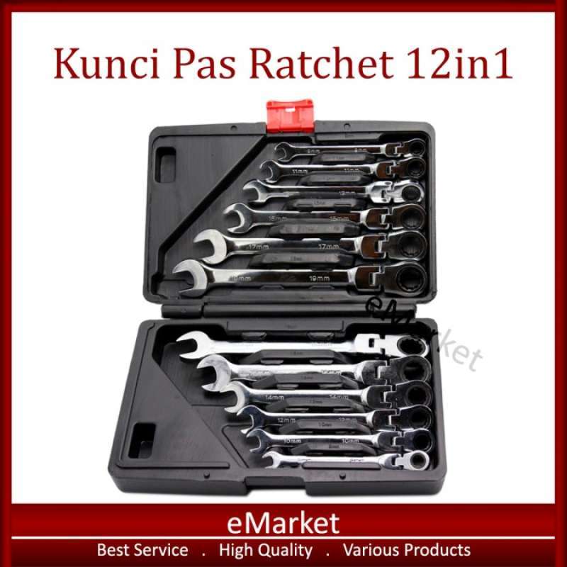Jual Kunci Pas Ratchet Set 12 In 1 / Ring Flexible Gear Wrench Di ...