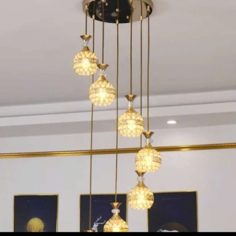 Jual Lampu Gantung Kristal Gold Void Tangga Minimalis Include Bohlam ... Jual Lampu Gantung Kristal Gold Void Tangga Minimalis Include Bohlam ...