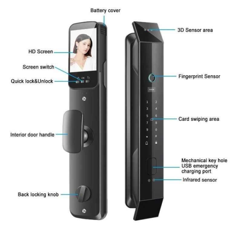 Jual Smart Door Lock Face 3d Recognition Fingerprint Password Key Card ...
