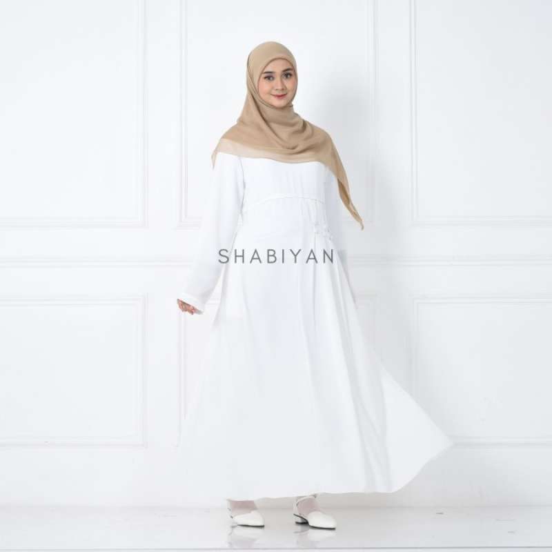 Jual Shabiyan Gamis Abaya Putih Remaja Dewasa Muslim Wollycrape Premium ...