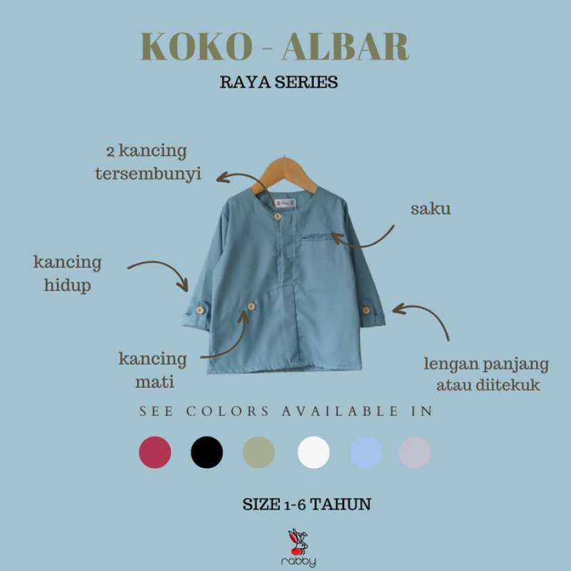Jual Raya Series - Albar Baju Koko Anak Laki-laki Lengan Panjang 1-6 Tahun - S Abu-abu Di Seller ...