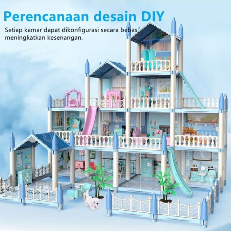 Promo 3d Princess Big Villa Diy Rumah Boneka Pink Castle Bermain Rumah ...
