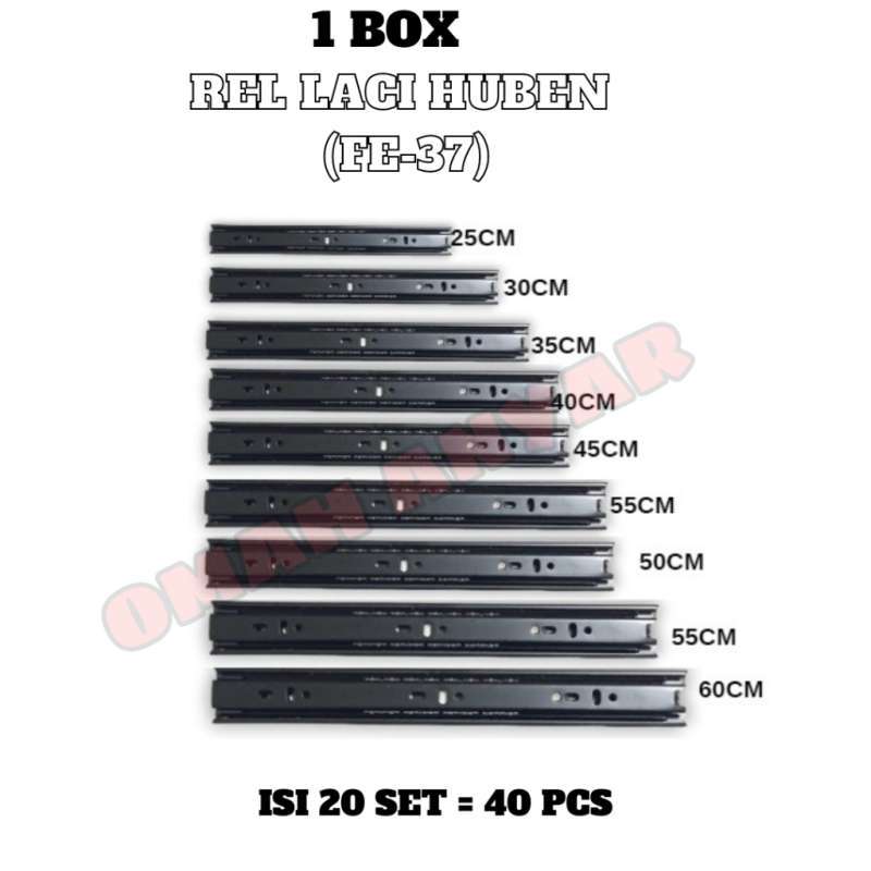Jual 1 Box Rel Laci Double 2x Tarik Full Extension Fe 37mm Merk Huben ...