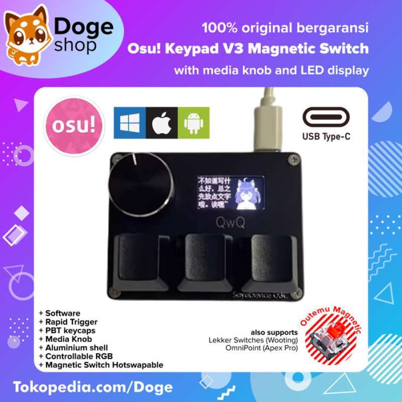 Jual Osu! Nono V3 Keyboard Magnetic Switch Wooting Led Display Knob ...