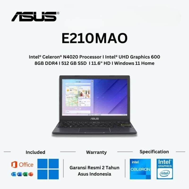 Promo Laptop / Notebook Asus E210mao N4020 Ram 4gb Ssd 512gb 11.6 Win11 ...