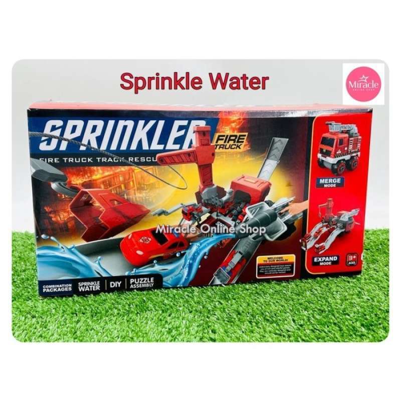 Promo Baru Mainan Mobil Pemadam Fire Truck Track Diy Puzzle Assembly Sprinkl - Sprinkler Fire ...
