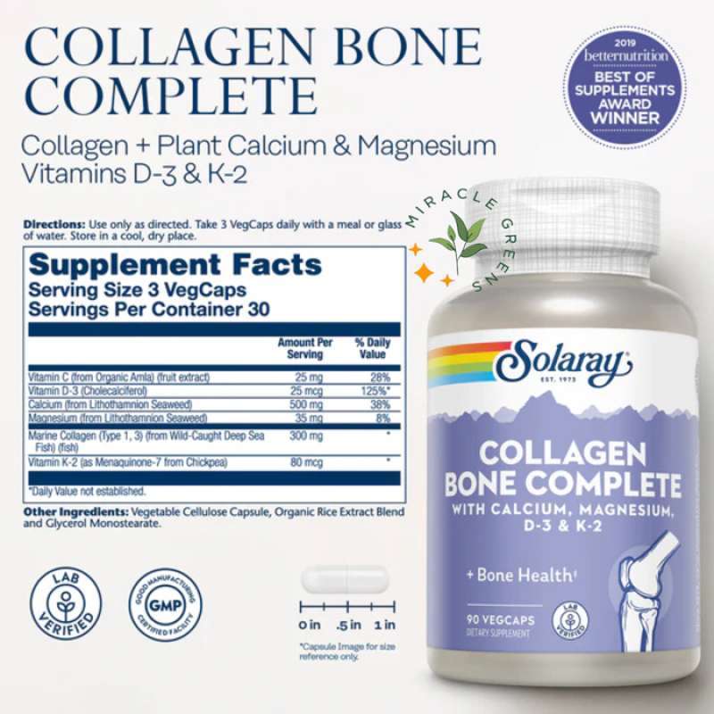 Promo Solaray Collagen Bone Complete Calcium Magnesium D3 K2 90 Vegcaps ...
