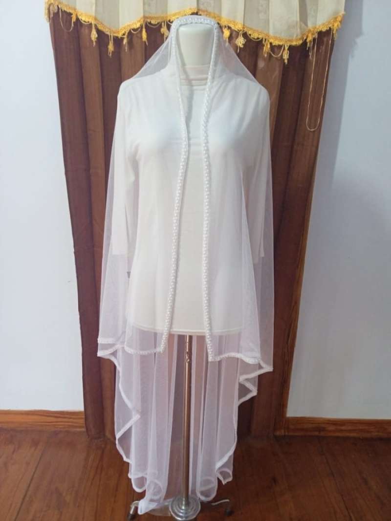 Jual Panjang 160cm Putih Tulang Slayer Veil Mutiara/veil Pengantin ...