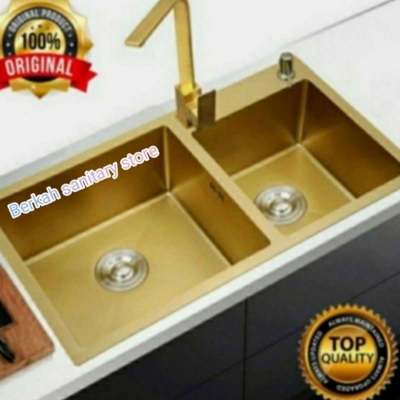 Promo Kithcen Sink 8245 Gold Dua Lubang Pkt Kran Tarik Diskon 23% Di ...