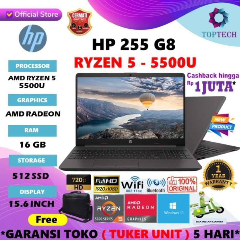 Promo Laptop Hp 255 G8 Amd Ryzen 5 5500u 16gb 512ssd W11 15.6fhd Slim ...