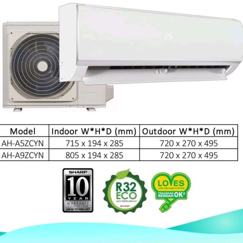 Jual Ac Sharp New Model 1/2 Pk | Ah-a5bey - Ac Split Low Watt Di Seller ...