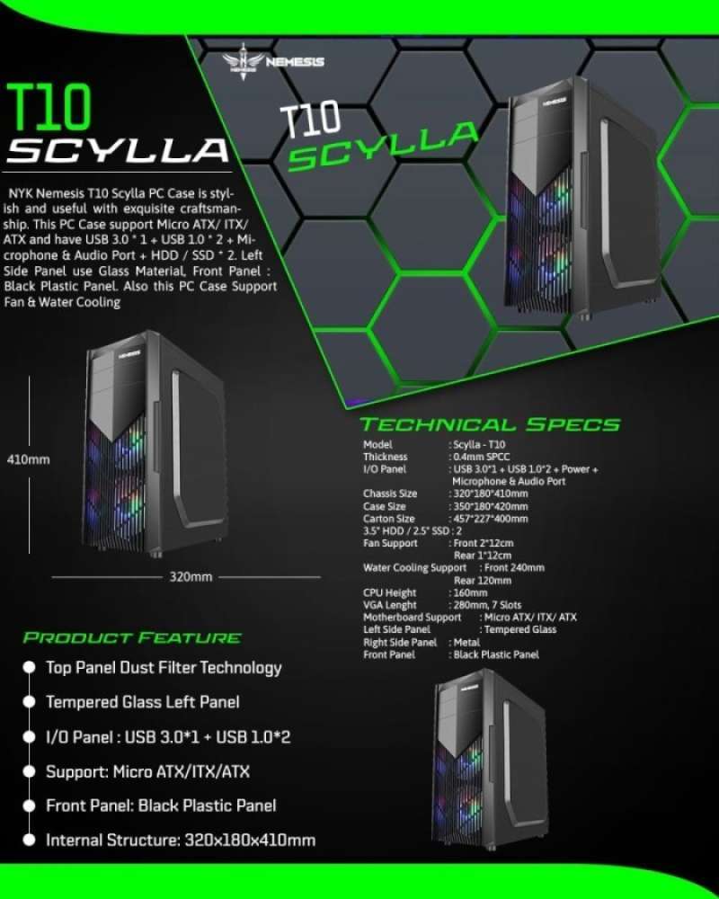 Promo Nyk Nemesis T10 Scylla Casing Komputer Gaming Atx + 1fan - Pc ...