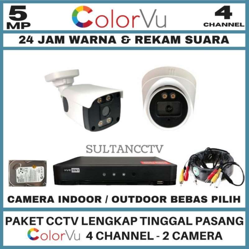 Promo Paket Cctv Colorvu Siang Malam Berwarna 4 Channel 2 Camera 5mp ...