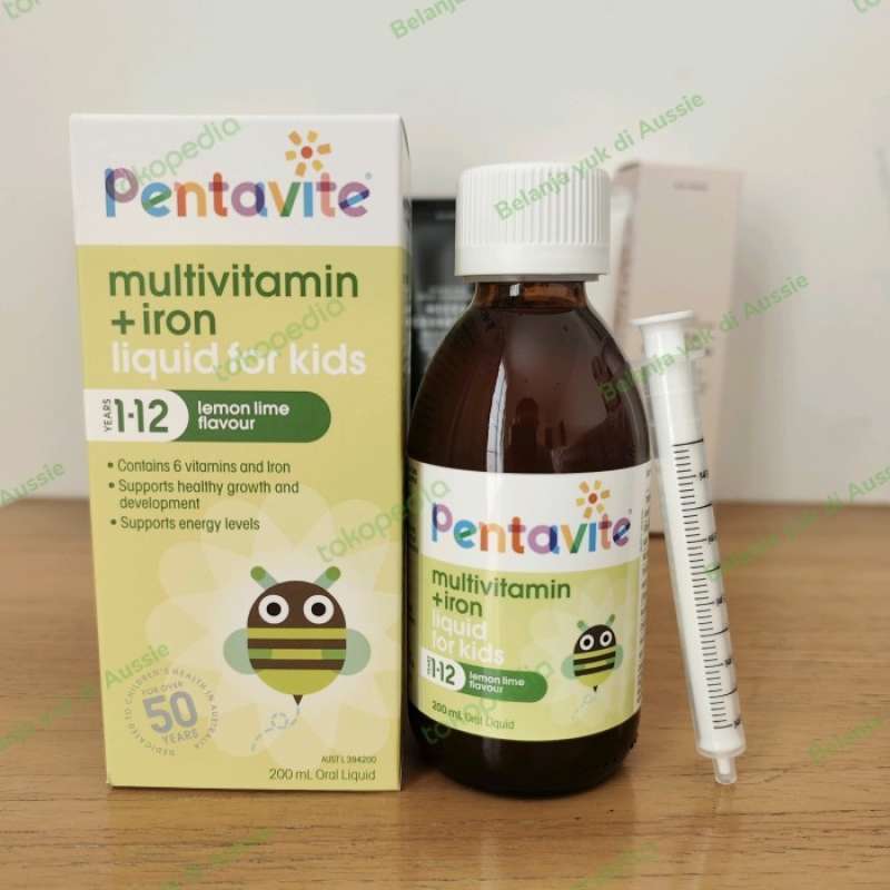 Promo Pentavite Multivitamin + Iron Liquid For Kids 200ml 1-12 Years ...