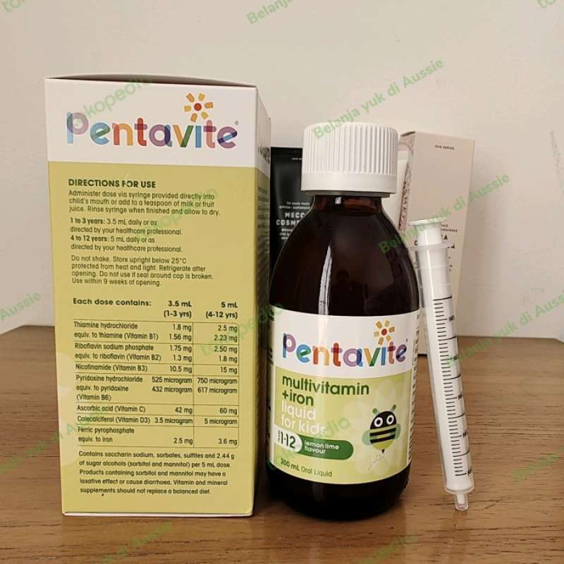 Promo Pentavite Multivitamin + Iron Liquid For Kids 200ml 1-12 Years ...