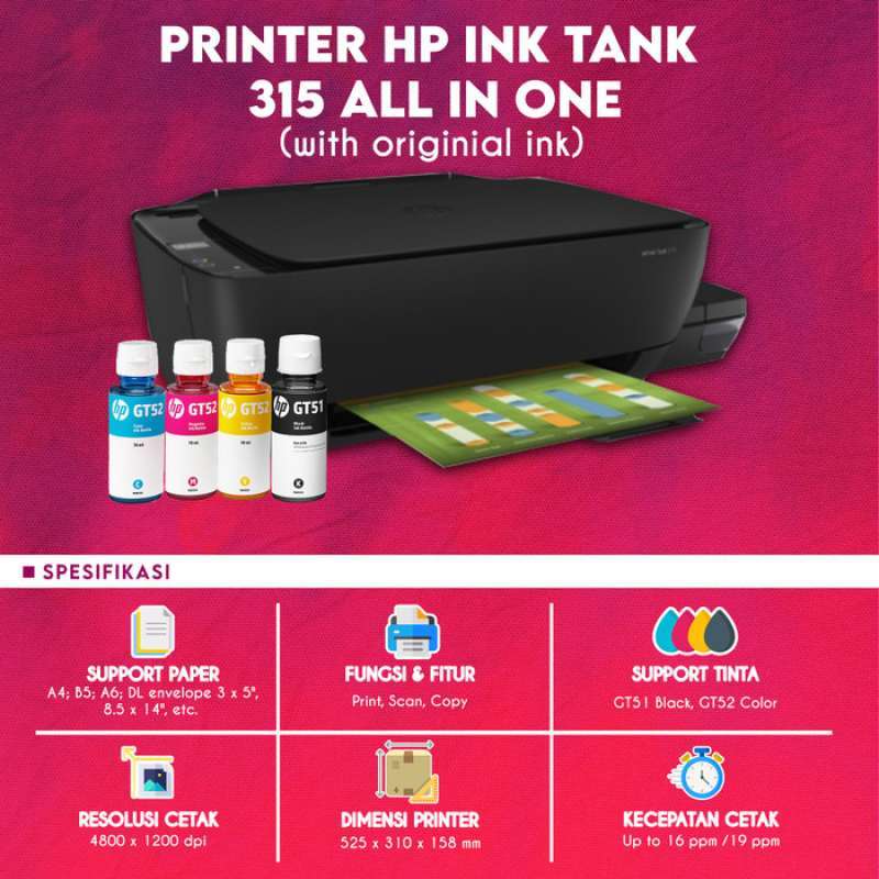 Promo Ink Tank Printer Hp 315 All-in-one Print Scan Copy Pengganti ...