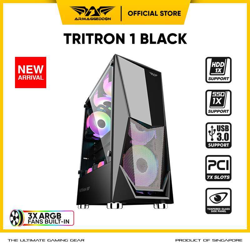 Promo Casing Pc Gaming Armaggeddon Tritron 1 Atx / M-atx Free 3x Fan ...