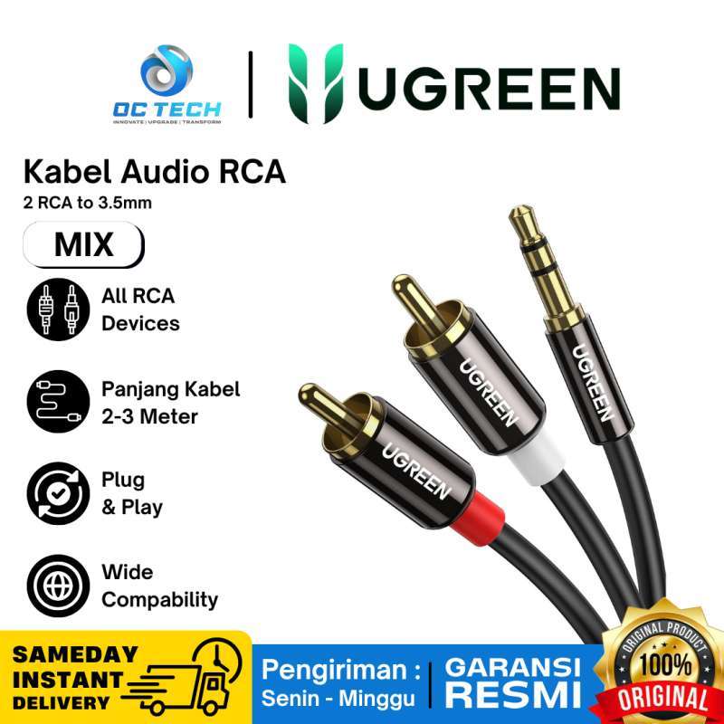 Jual Ugreen Kabel Jack 3.5mm To Dual Rca Untuk Pc Amplifier Dvd Speaker ...