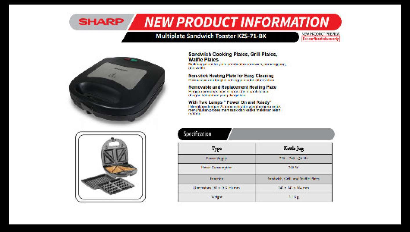 Jual Sharp Sandwich Toaster Kzs-71-bk / Panggangan Roti 3 Plat ...