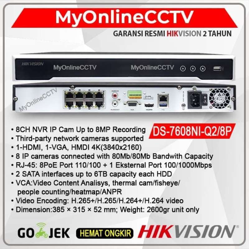 Jual Hikvision Ds-7608ni-q2-8p Nvr Ip Camera Cctv 8 Ch 8mp 8 Poe 2 Harddisk - Non Bundling Di ...