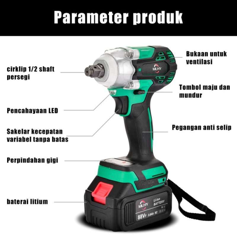 Jual Mlhy Cordless Impact Wrench Brushless 500n.m Untuk Baut Mobil Impact - 88vf 1baterai-b Di ...