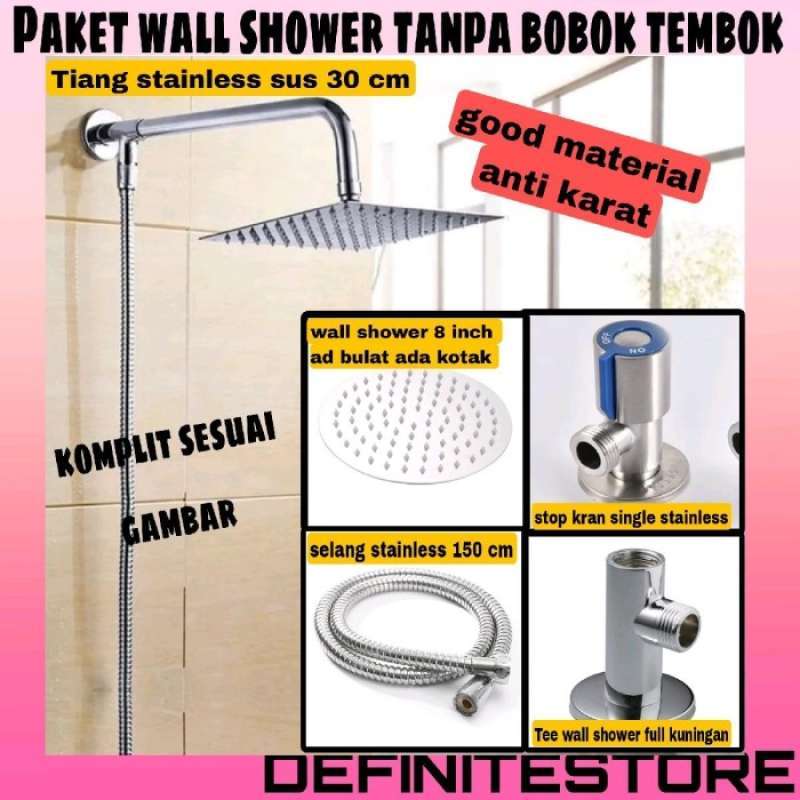 Promo Paket Wall Shower Stainless Sus 304 Tanpa Bobok Tembok Instalasi ...