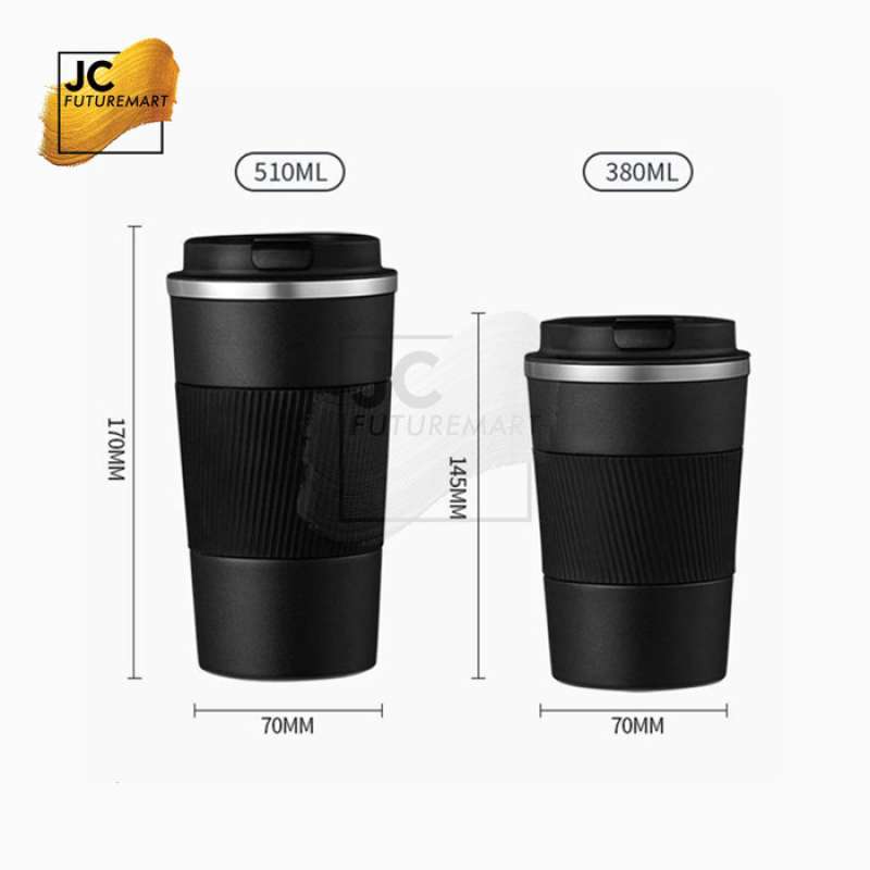 Promo Tumbler Kopi 380ml - Rubber Grip Stainless Steel Vacuum Mugs - Hitam, 380 Ml Diskon 23% Di ...