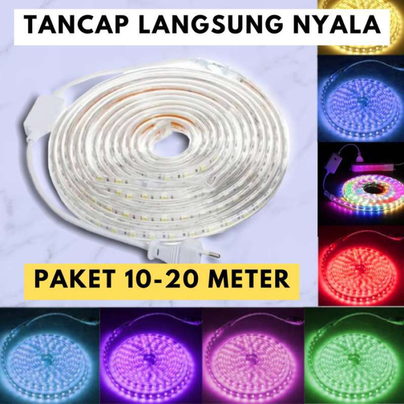 Promo Paket 10 / 15 Meter Lampu Led Strip 5050 Plus Socket Ac 220v ...