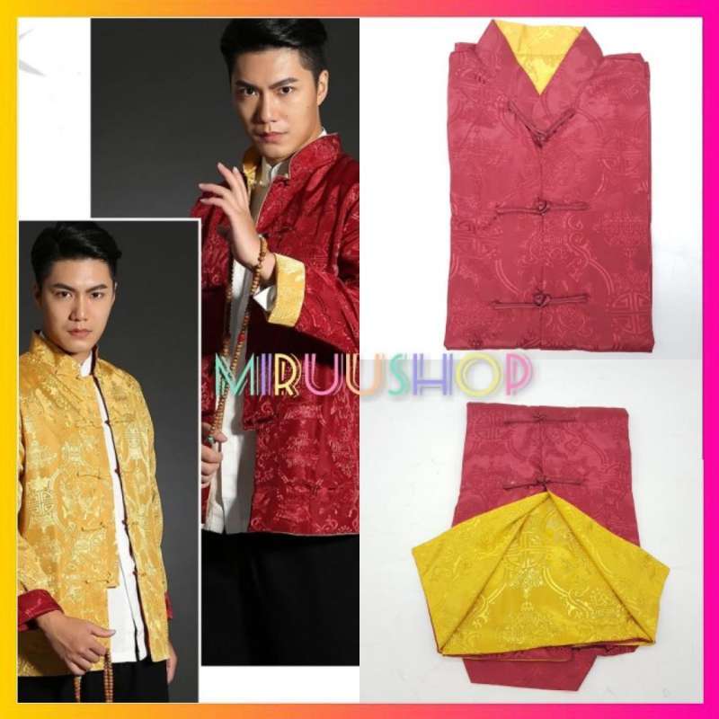 Jual Cheongsam Qipao Pria 2 Ways Bolak Balik 2 Warna Bahan Semi Sutera ...