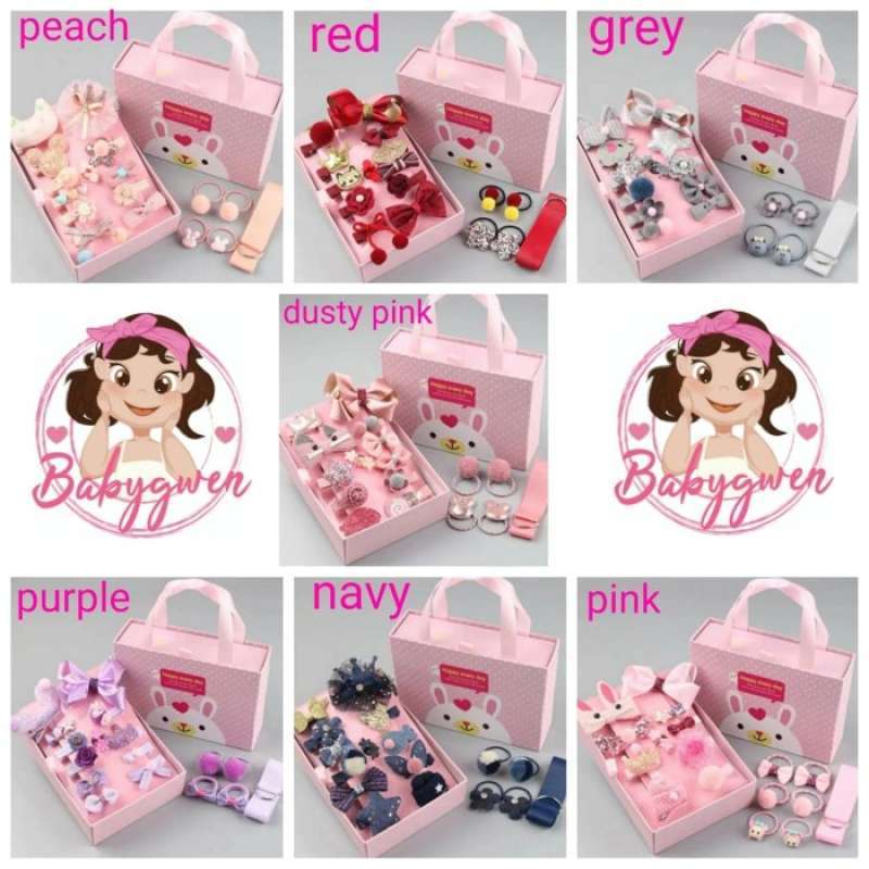 Jual 18 In 1 Set Jepit Ikat Rambut Dengan Kotak Untuk Anak - Peach Di ...