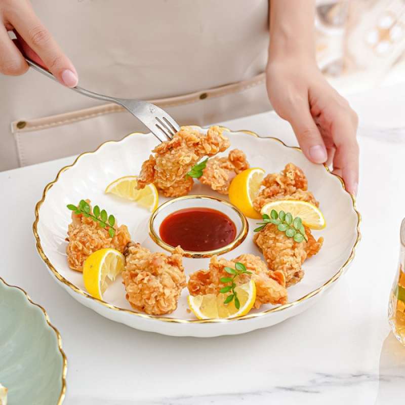 Promo Renee Plate Piring Makan Keramik List Emas Ada Tempat Saus Diskon ...