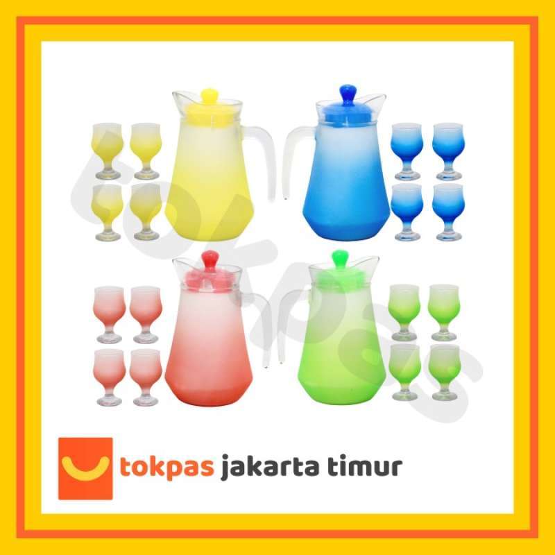 Promo Pitcher Set 1 Liter 5 Pcs / 1 Teko Kaca + 4 Gelas Okami Wj 1000 C ...