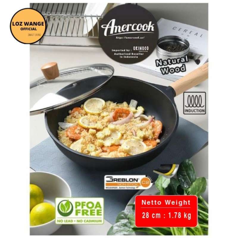Promo Amercook Wajan Fusomoku Wok Pan Pegangan Kayu - Greblon C2 Non-stick Diskon 23% Di Seller ...