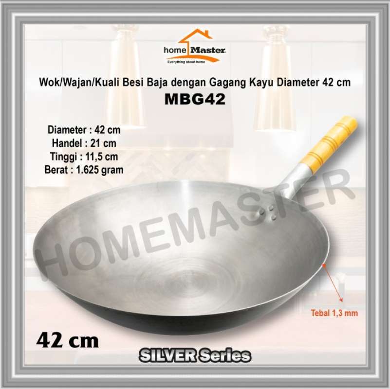 Promo Han Wok/wajan/kuali Besi Baja Dengan Gagang Kayu 42 Cm Mbg42 ...
