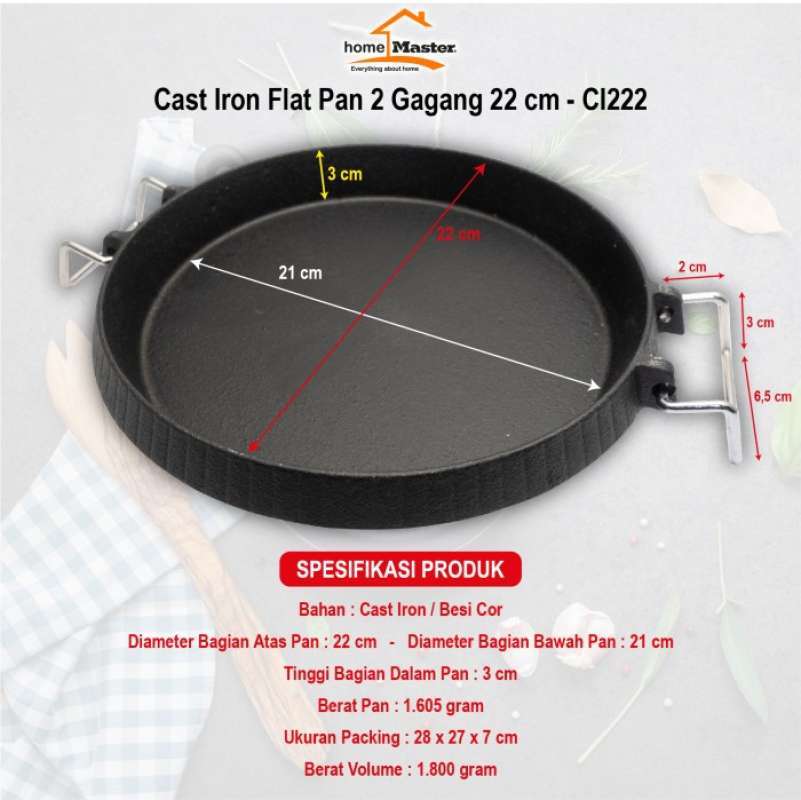 Promo Cast Iron/besi Cor Flat Grill/bbq/saute Pan Round/bulat 22 Cm ...