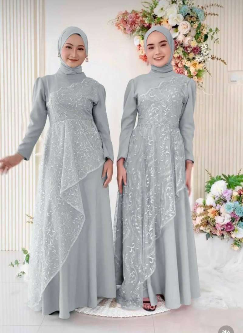 Promo Maxi Tiana Gamis Brukat Muslim Dress Kondangan Model Baru Dewasa - Dusty, M - Abu-abu M ...