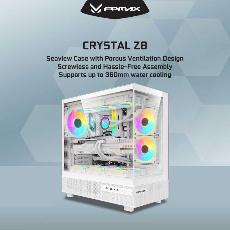 Jual Casing Pc Gaming Fpmax Crystal Z8 White L Gaming Case Atx, Matx ...