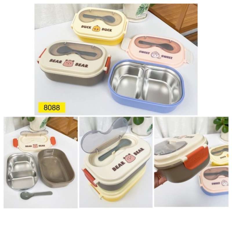 Jual Kotak Makan Anak Sekolah Kantoran 2 Sekat 3 Sekat Stainless Steel / Kotak Bekal Anak 1000ml ...