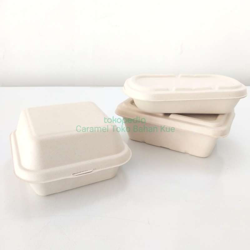 Jual Bagasse Box / Korean Bento Cake Box / Burger Box Sugarcane - 5pcs ...