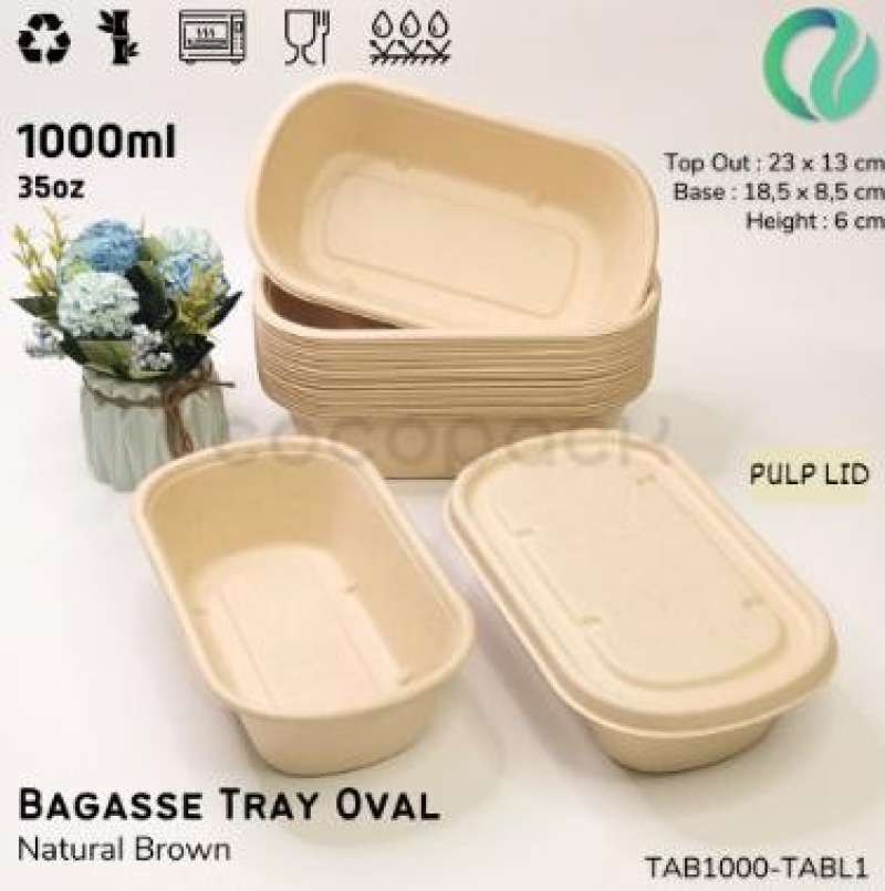 Jual Promo Bagasse Oval 1000ml Sekat 2 Dan Tanpa Sekat Tutup Pulp 10 Pcs - Tanpa Sekat Di Seller ...