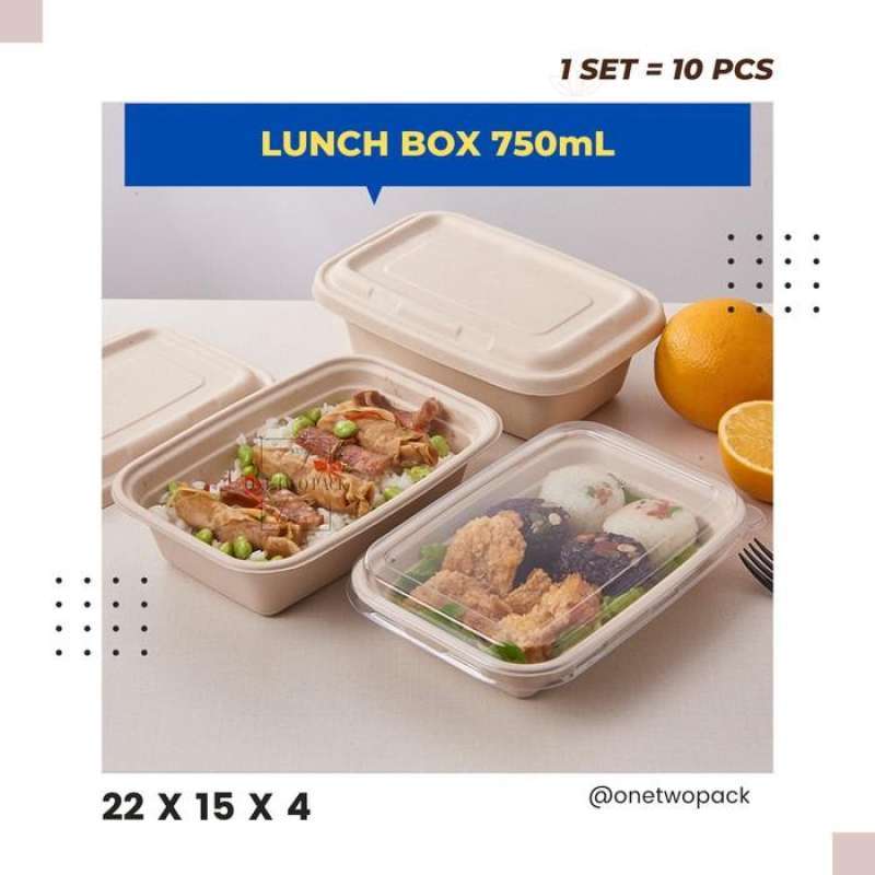 Jual New [10 Pcs] Bagasse 750ml Kotak Makan 22x15cm Eco-friendly Food ...