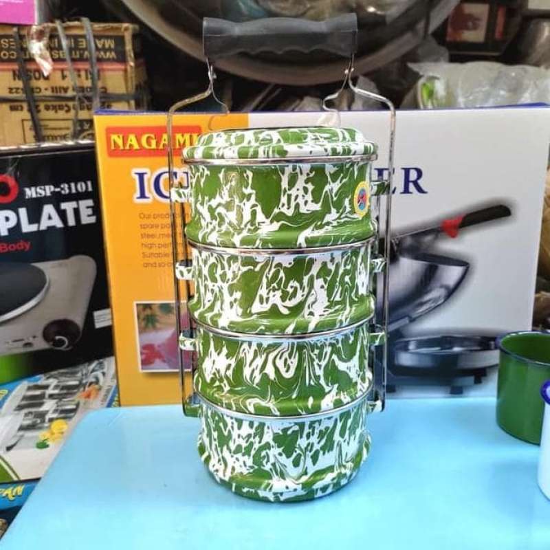 Jual Rantang Enamel Lurik Hijau Jadul 14 Cm Susun 4 Rantang Burik 14/4 ...
