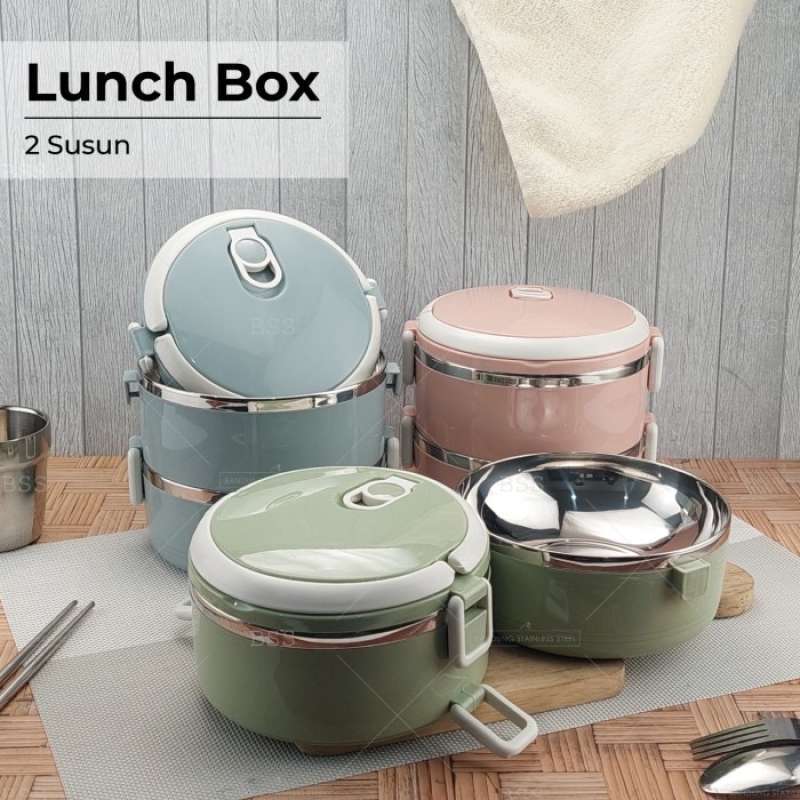 Jual Rantang Lunch Box 2 Susun Polos Lucu Elegan Tempat Bekel Makanan ...