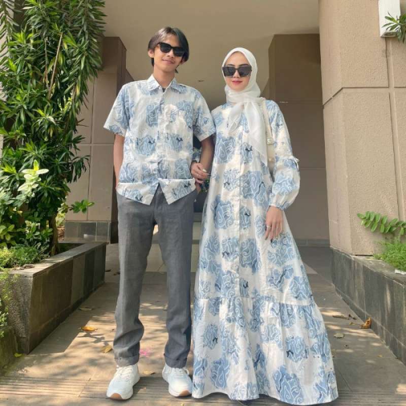 Jual Batik Trusmi Set Couple Dress Kemeja Batik Mega Mendung Bumi Pita ...
